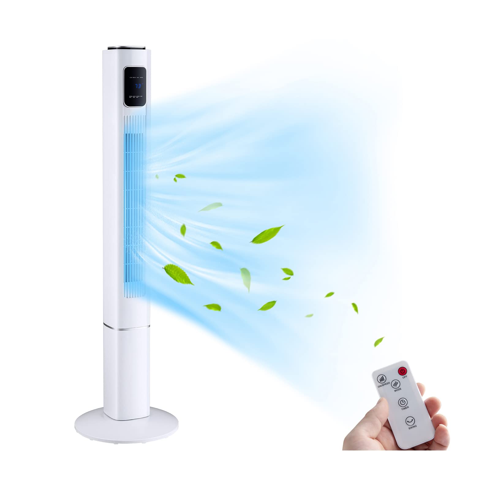 LDAILY 48 Inch Oscillating Tower Fan, Quiet Powerful Bladeless Fan with 3 Speeds, 3 Modes, Remote Control, 15H Timer, LED Display, Floor Standing Household Fan for Bedroom Living Room Office