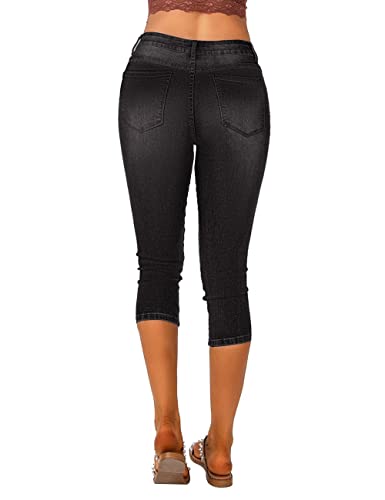 Vetinee Women's Slate Black Summer High Waisted Casual Skinny Slim Fit Stretch Cropped Denim Capri Jeans Size 12/14