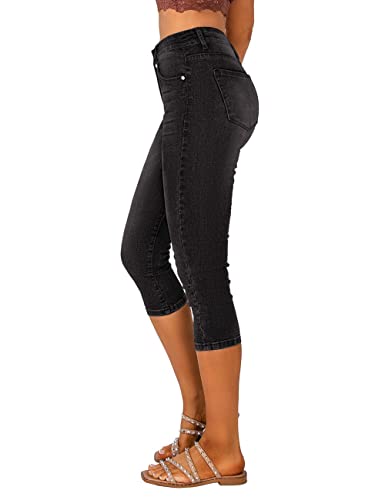 Vetinee Women's Slate Black Summer High Waisted Casual Skinny Slim Fit Stretch Cropped Denim Capri Jeans Size 12/14