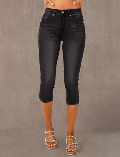 Vetinee Women's Slate Black Summer High Waisted Casual Skinny Slim Fit Stretch Cropped Denim Capri Jeans Size 12/14