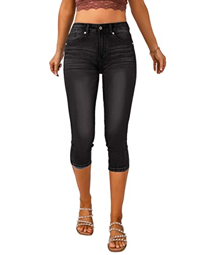 Vetinee Women's Slate Black Summer High Waisted Casual Skinny Slim Fit Stretch Cropped Denim Capri Jeans Size 12/14