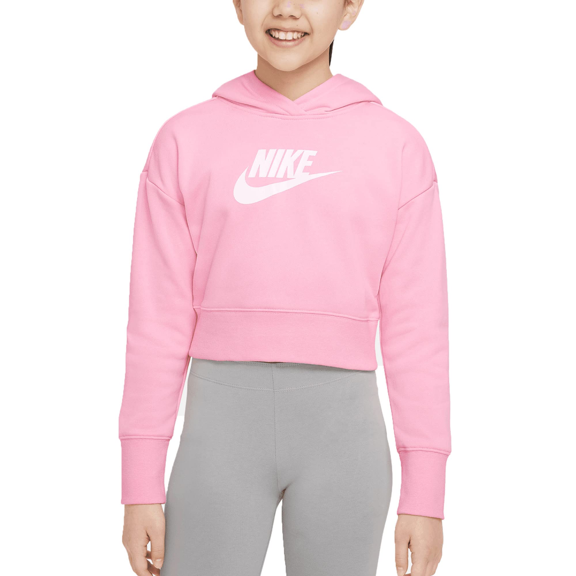Nike Girls Hoodie, Sportswear Club Big Kids' (Girls') French Terry Cropped Hoodie - Pink (as1, alpha, l, regular)