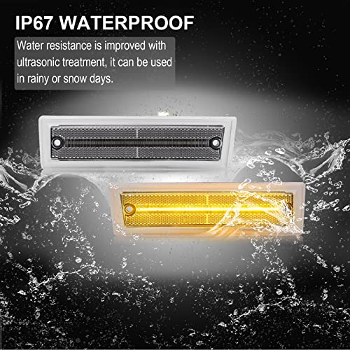R&F Auto LED Clear Lens Fender Side Marker Light Replacement for C/K 1500 2500 C10 C20 Suburban Blazer Jimmy Front Bumper Side Marker Reflector Lamp, Replace OEM# GM2551107 GM2550115 915557 915558