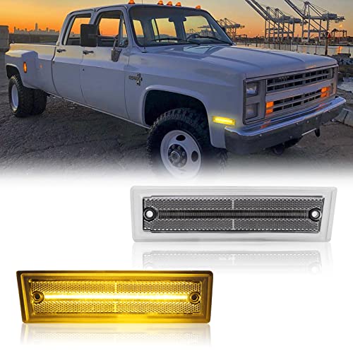 R&F Auto LED Clear Lens Fender Side Marker Light Replacement for C/K 1500 2500 C10 C20 Suburban Blazer Jimmy Front Bumper Side Marker Reflector Lamp, Replace OEM# GM2551107 GM2550115 915557 915558