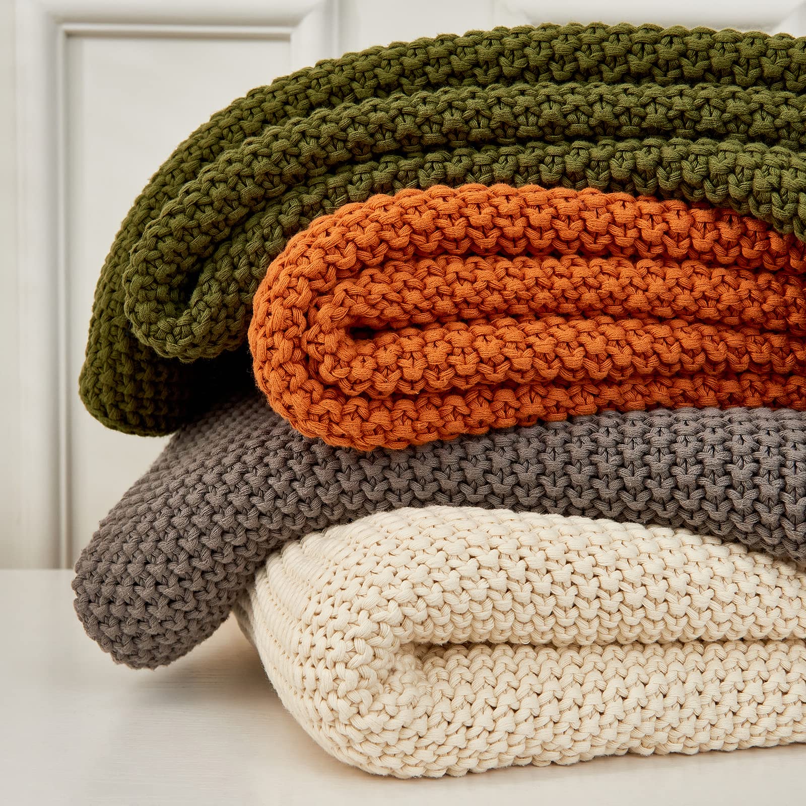 Longhui bedding Chunky Cable Knit Throw Blanket Lightweight Cream 100% Organic Cotton Blanket for Sofa Couch Bed Baby Nursery, Rustic Shabby Chic Modern Farmhouse, 51β x 63β Give Laundering Bag
