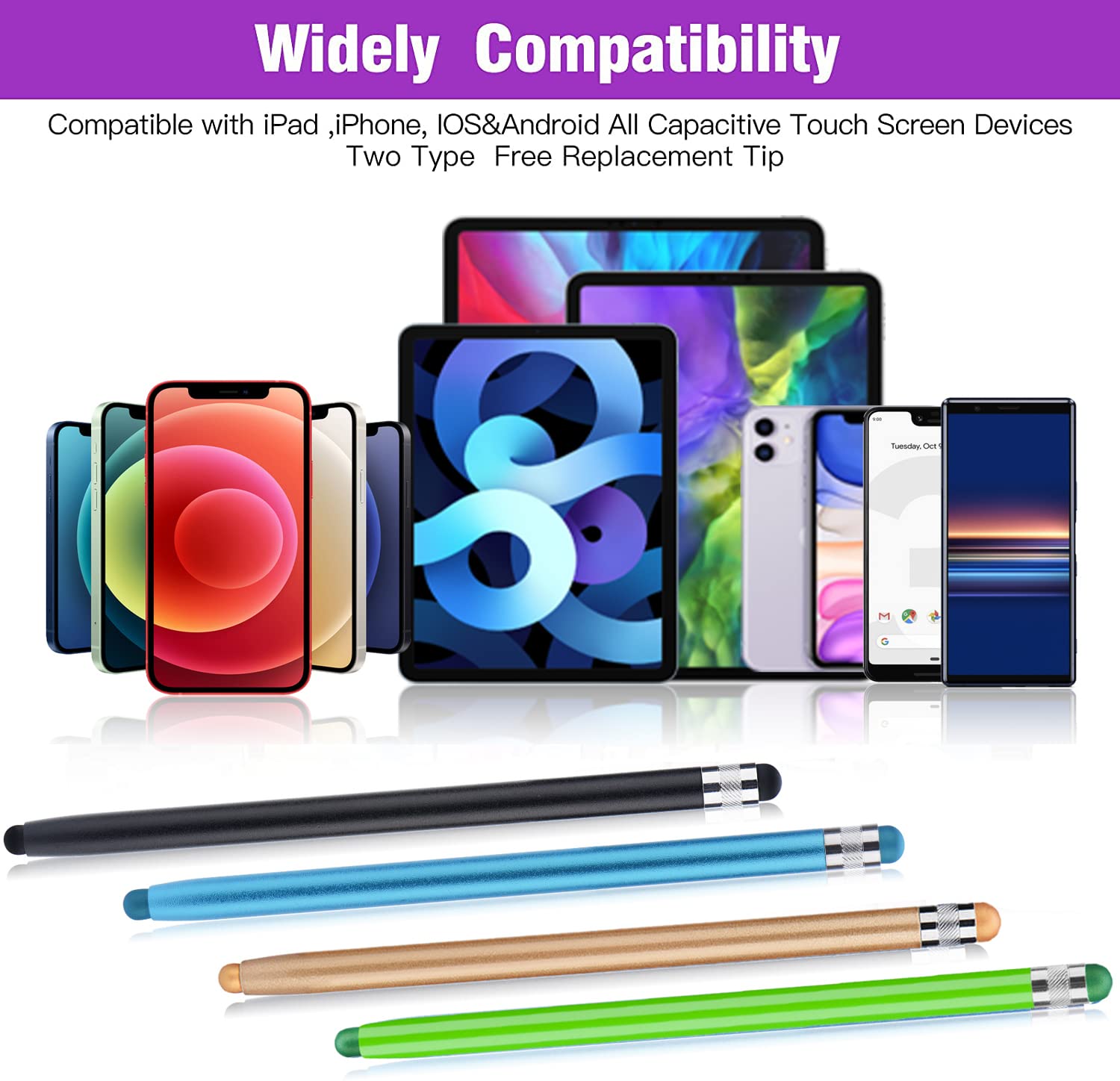 Liromna Stylus Pens for Touch Screens(4 Pcs), Sensitivity Capacitive Stylus 2 in 1 Stylus Pen with 8 Extra Replaceable Tips for iPad Tablets Samsung Galaxy PC All Universal Touch Screen Devices