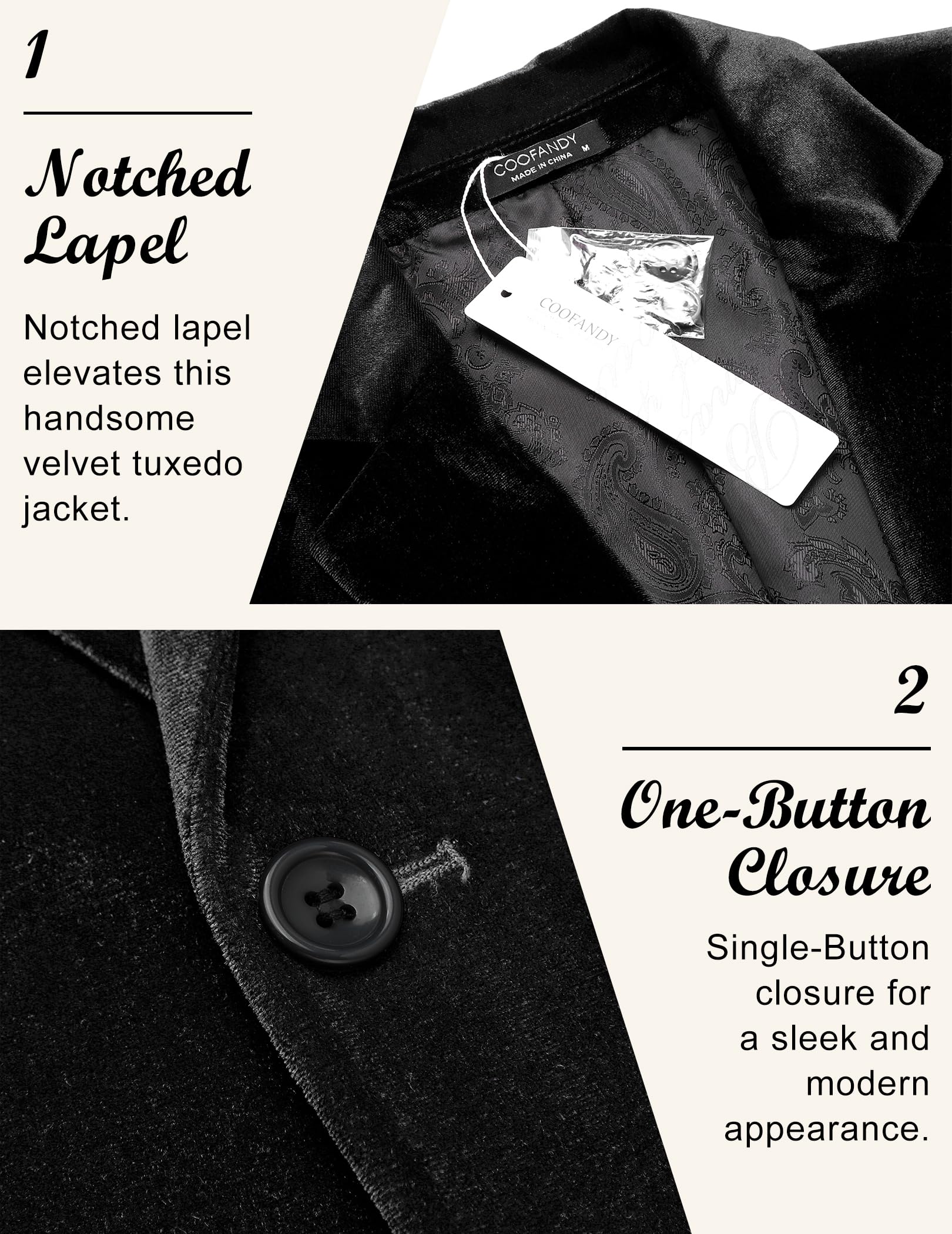 COOFANDY Mens Velvet Blazer Black Tuxedo Jackets Notched Lapel Single Button Prom Jackets (Black L)