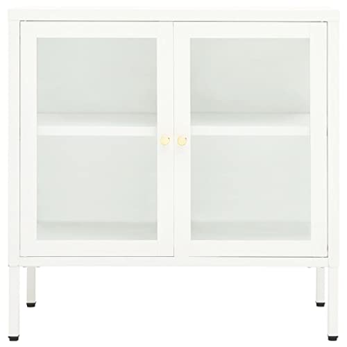 Homvdxl Metal Sideboard Buffet Cabinet, Kitchen Storage Cabinet with 2 Glass Doors & Adjustable Shelves, Double Wide Buffets Table for Bar, Dining Room, Cupboard Console Table 28x14x28 White