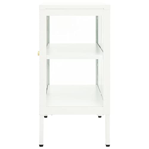 Homvdxl Metal Sideboard Buffet Cabinet, Kitchen Storage Cabinet with 2 Glass Doors & Adjustable Shelves, Double Wide Buffets Table for Bar, Dining Room, Cupboard Console Table 28x14x28 White