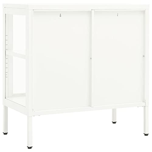 Homvdxl Metal Sideboard Buffet Cabinet, Kitchen Storage Cabinet with 2 Glass Doors & Adjustable Shelves, Double Wide Buffets Table for Bar, Dining Room, Cupboard Console Table 28x14x28 White