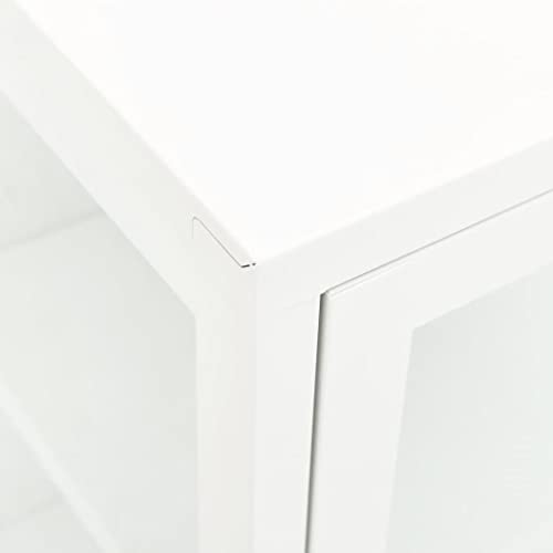Homvdxl Metal Sideboard Buffet Cabinet, Kitchen Storage Cabinet with 2 Glass Doors & Adjustable Shelves, Double Wide Buffets Table for Bar, Dining Room, Cupboard Console Table 28x14x28 White