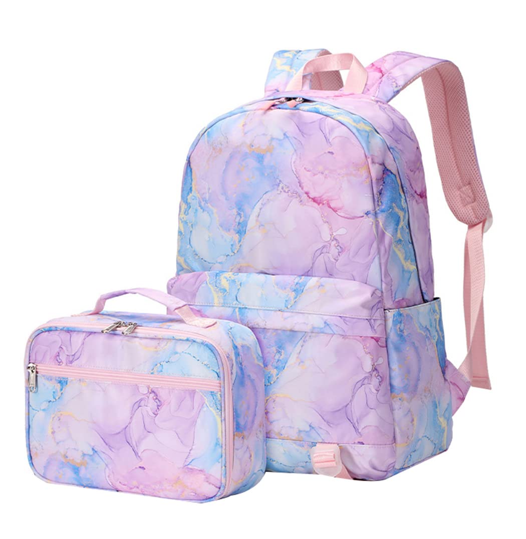 JiaYou Junior high school Backpack Sets 2Pcs Daypack with Lunch case Girls Middle school Bag(Purple,20 Liters)