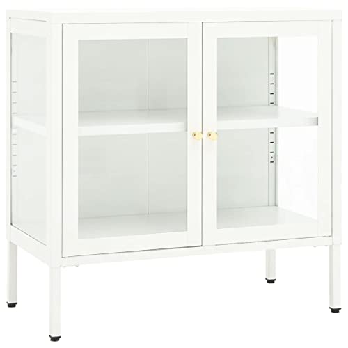 Homvdxl Metal Sideboard Buffet Cabinet, Kitchen Storage Cabinet with 2 Glass Doors & Adjustable Shelves, Double Wide Buffets Table for Bar, Dining Room, Cupboard Console Table 28x14x28 White