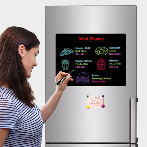 DumanAsen Magnetic Dry Erase Blackboard for Fridge, 16" x 12" Menu Board/Meal Planner for Refrigerator, with Stain Resistant Technology, Include 8 Chalk Markers