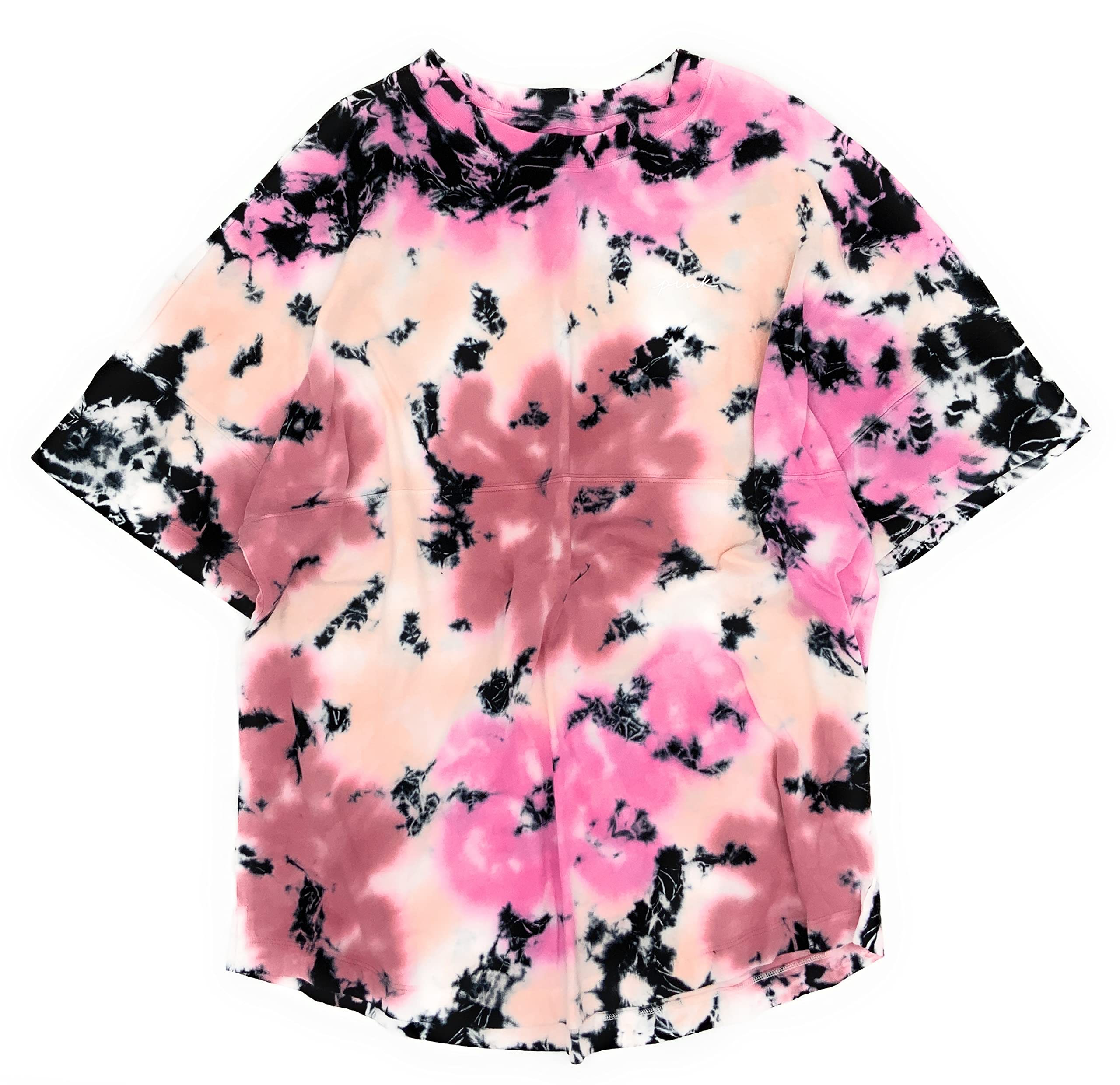 Victoria's Secret Pink Varsity Crew Short-Sleeve Tee, Pink/Black Tie-Dye, Large