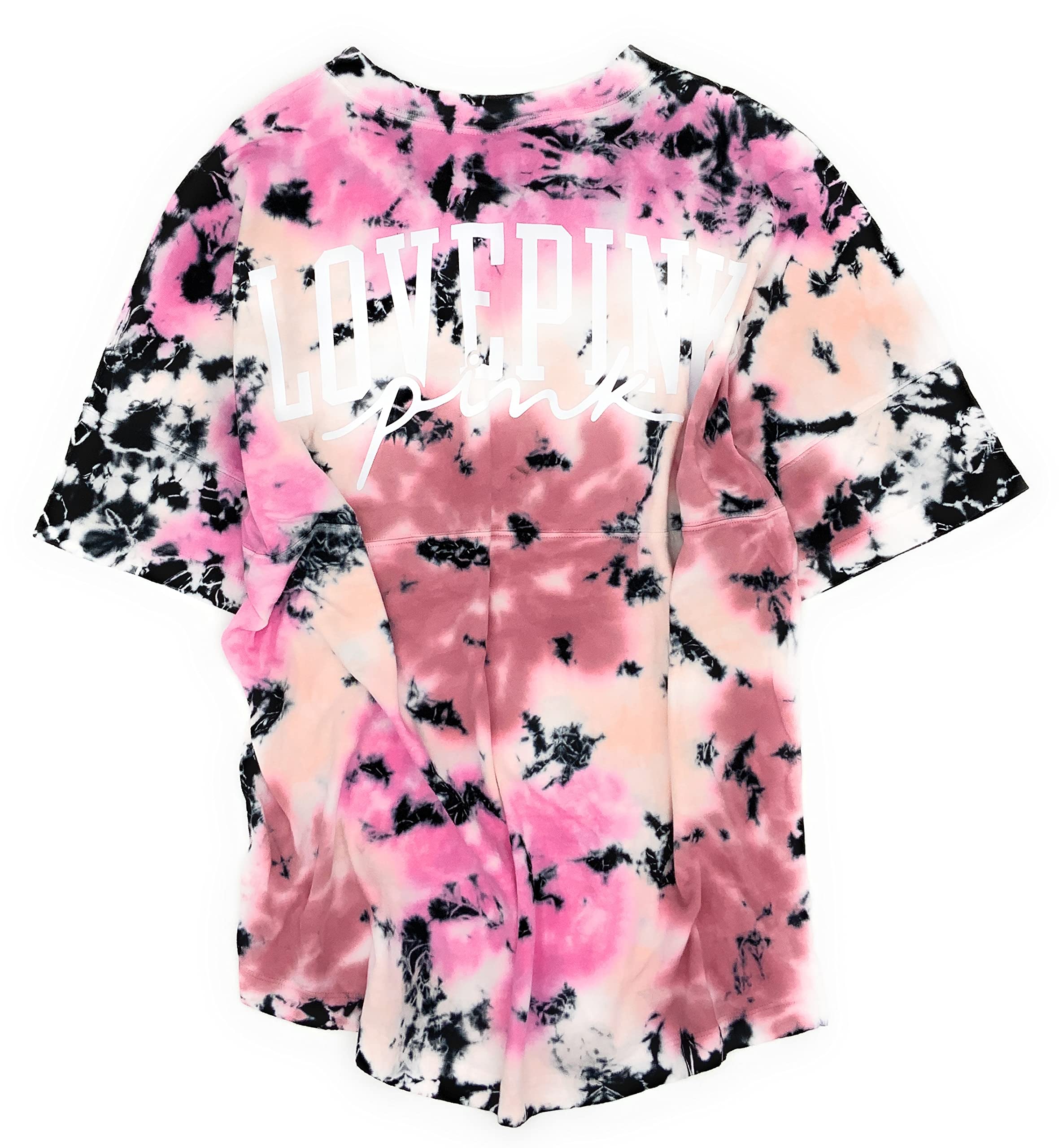 Victoria's Secret Pink Varsity Crew Short-Sleeve Tee, Pink/Black Tie-Dye, Large