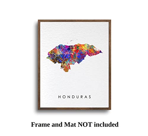 Dignovel Studios 8X10 Unframed Honduras Watercolor Art Print Map Motherland Country Caribbean Sea Central America illustrations Art Print Wall Wedding Poster Housewarming Wall Décor DN746