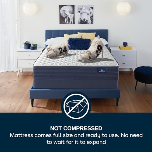 Serta - 10.5" Clarks Hill Firm Queen Mattress, Comfortable, Cooling, Supportive, CertiPur-US Certified,White/Blue