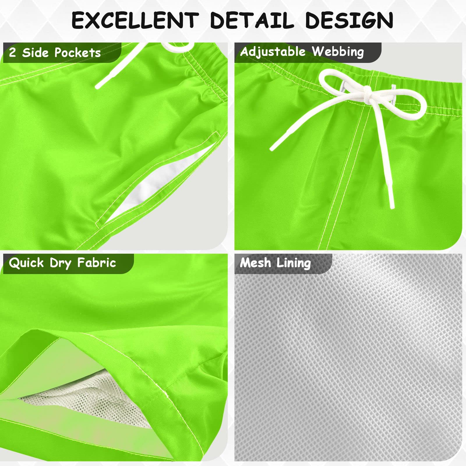 Fluorescent Green Boys Swim Trunks Summer Drawstring Toddler Swim Board Shorts Quick Dry Little Boys Bathing Suit Beach Hawaii Vacation 2 Years