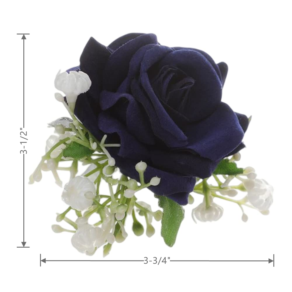 Corsage and Boutonniere Set,2PCS Artificial Rose Wrist Corsage Wristlet,for Wedding Bridal Bridesmaid Wrist Corsage Corsage Ball Decoration (Dark Blue)