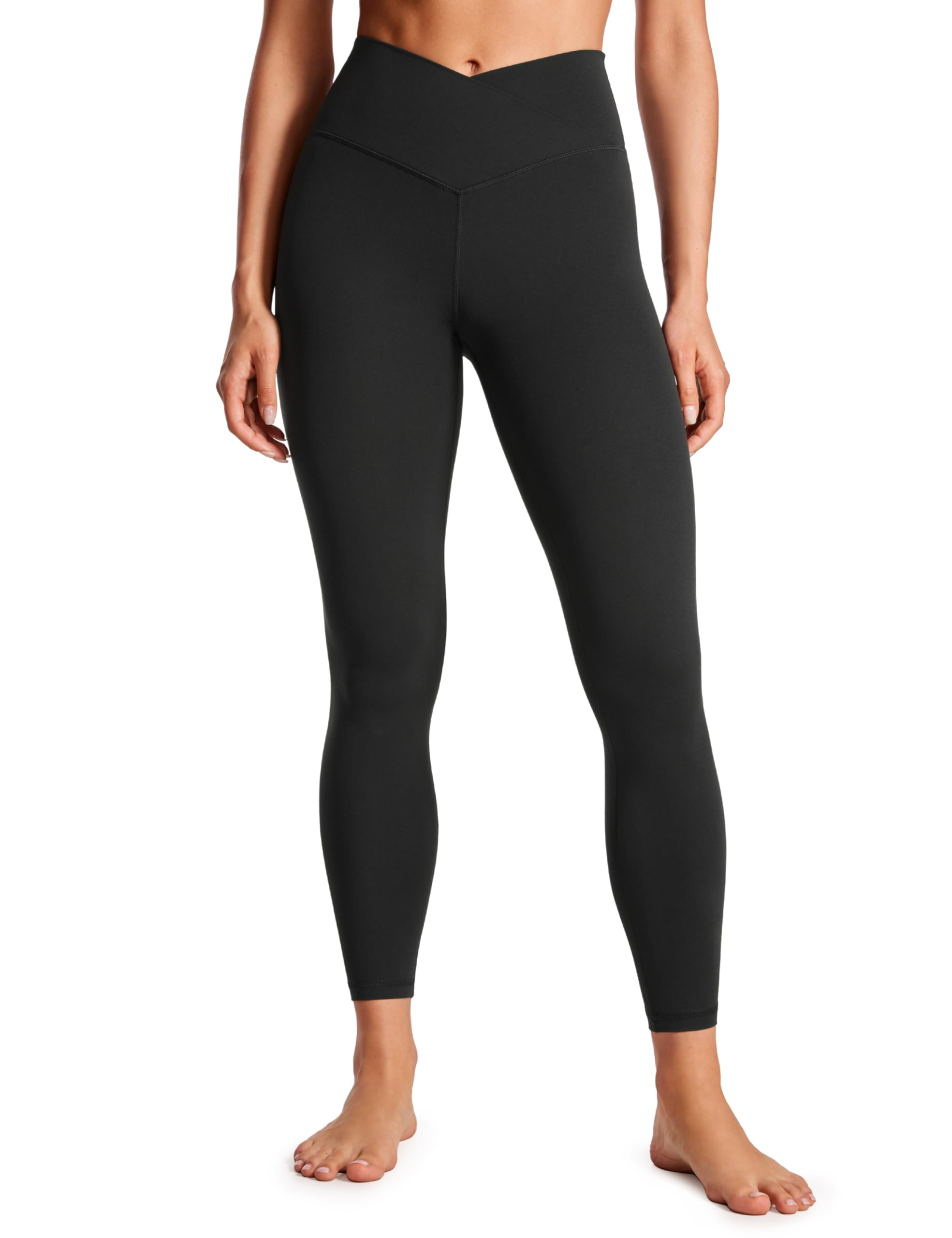 CRZ YOGA Womens Butterluxe Cross Waist Workout Leggings 25 Inches - V Crossover High Waisted Gym Yoga Black Medium