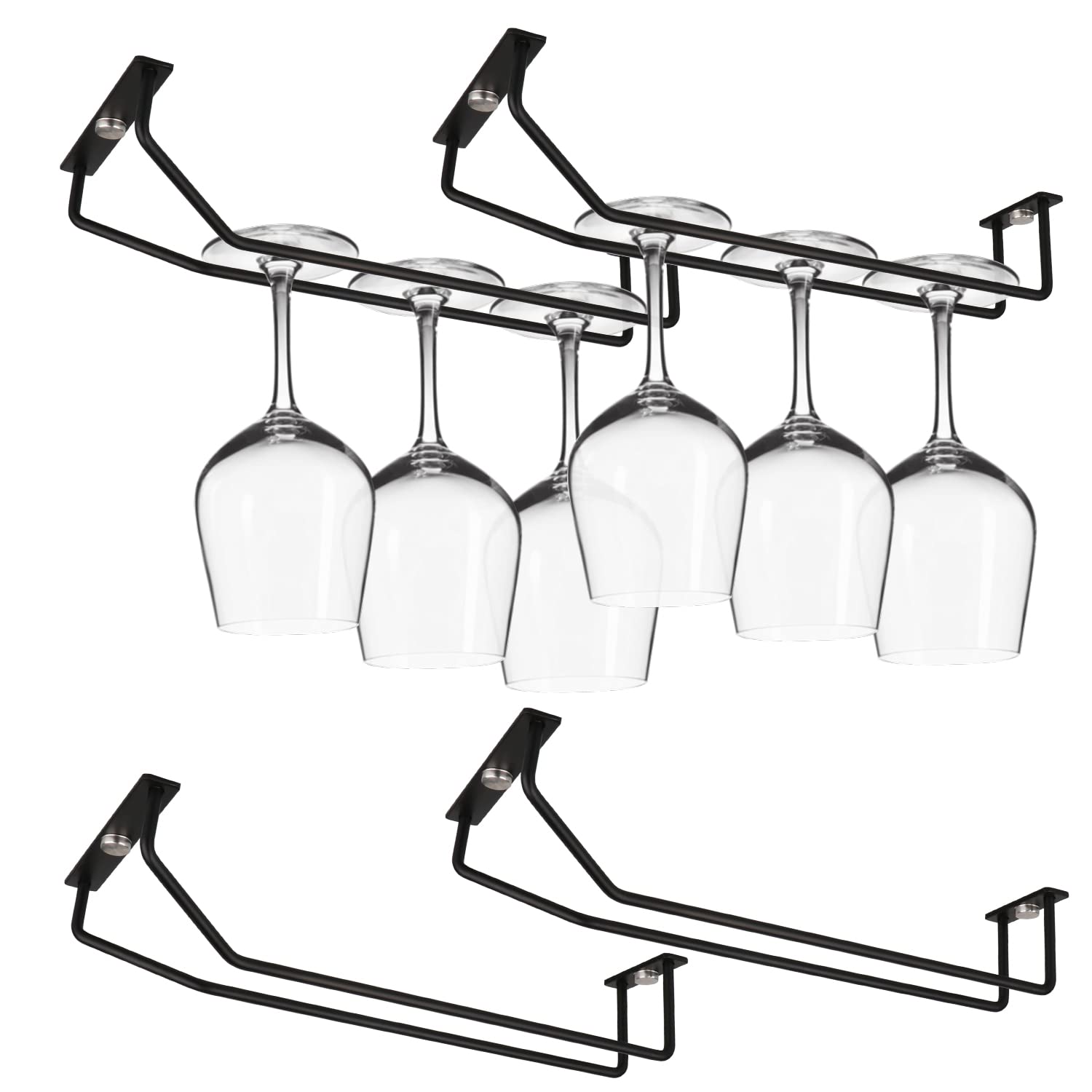 Yimerlen 10.8 Inch Black Wine Glass Rack, Under Cabinet Wine Glass Holder, Metal Stemware Rack Hanger for Kitchen Storage (4 Pack)