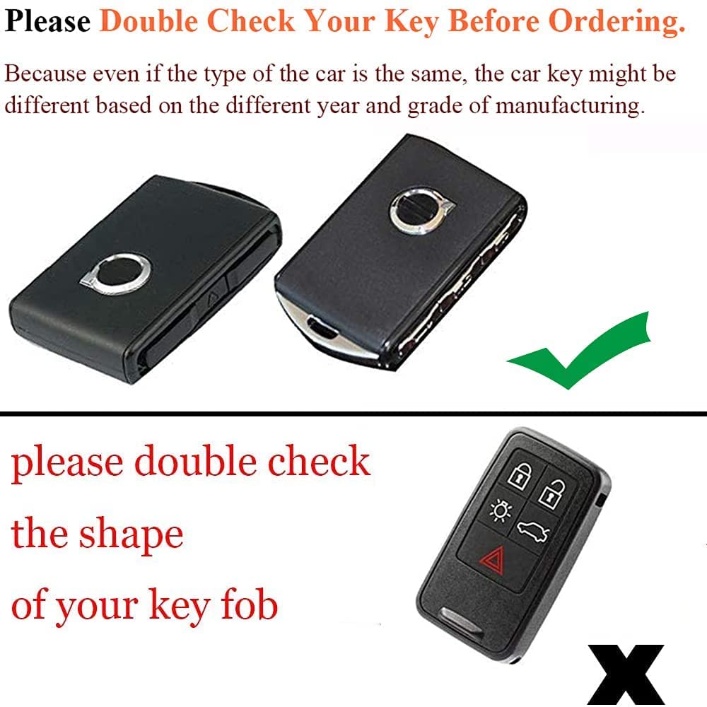SANRILY Cowhide Leather Key Fob Cover for Volvo XC90 2017 2018 2019 XC60 S90 V90 Key Fob Keyless Full Protection Smart Key Case with Keychain Green