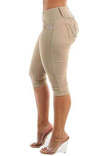 Moda Xpress Womens Juniors Khaki Butt Lifting Mid Rise Denim Capris Size 17 10003U