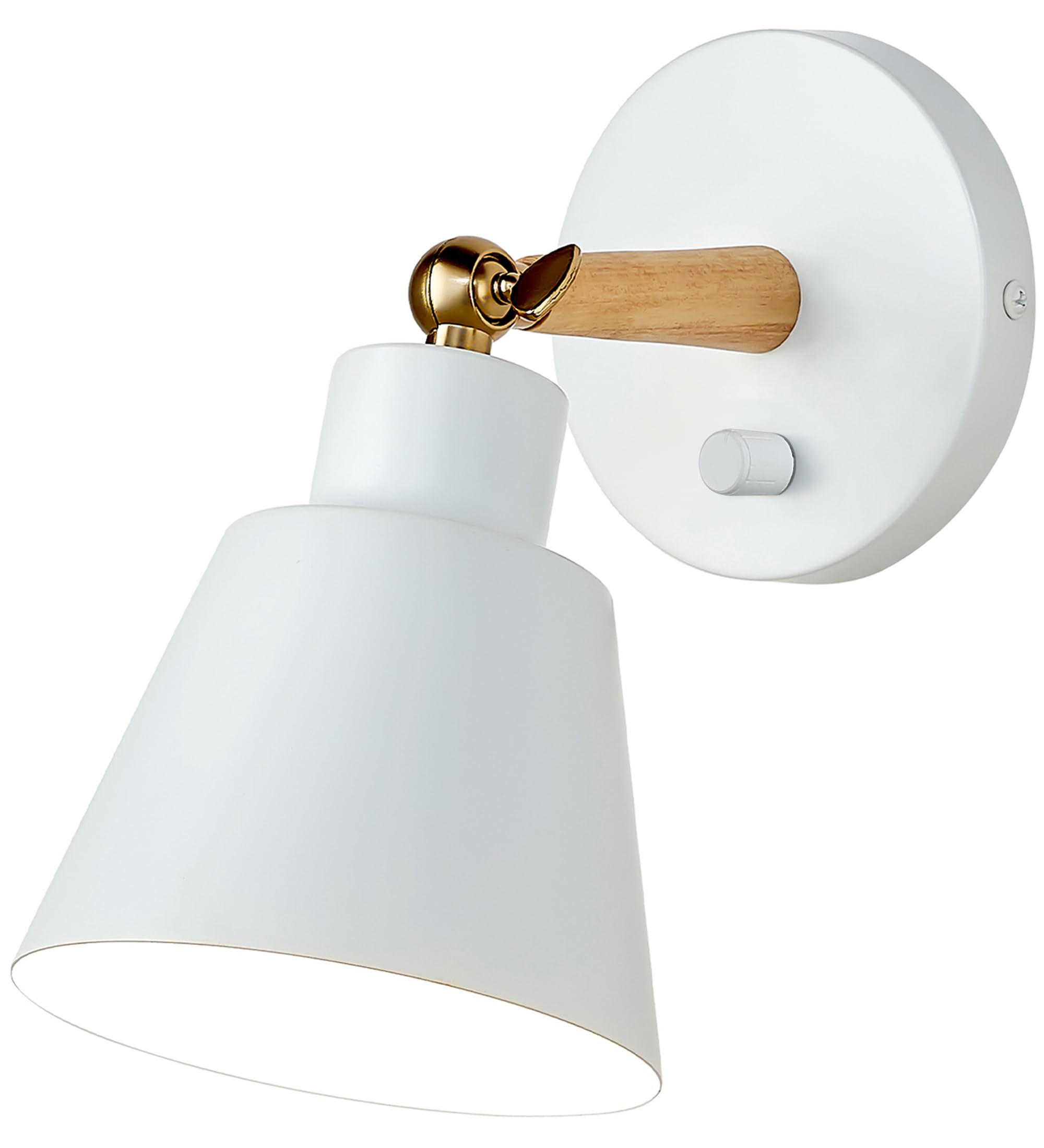 ClanKin White Wall Sconces Lighting Fixture, Nordic Wooden Bedside Wall lamp with On-Off Switch for Industrial Bedroom, Bathroom Sink Lighting for Hallway Living Room(1Pack with On-Off Swtich)