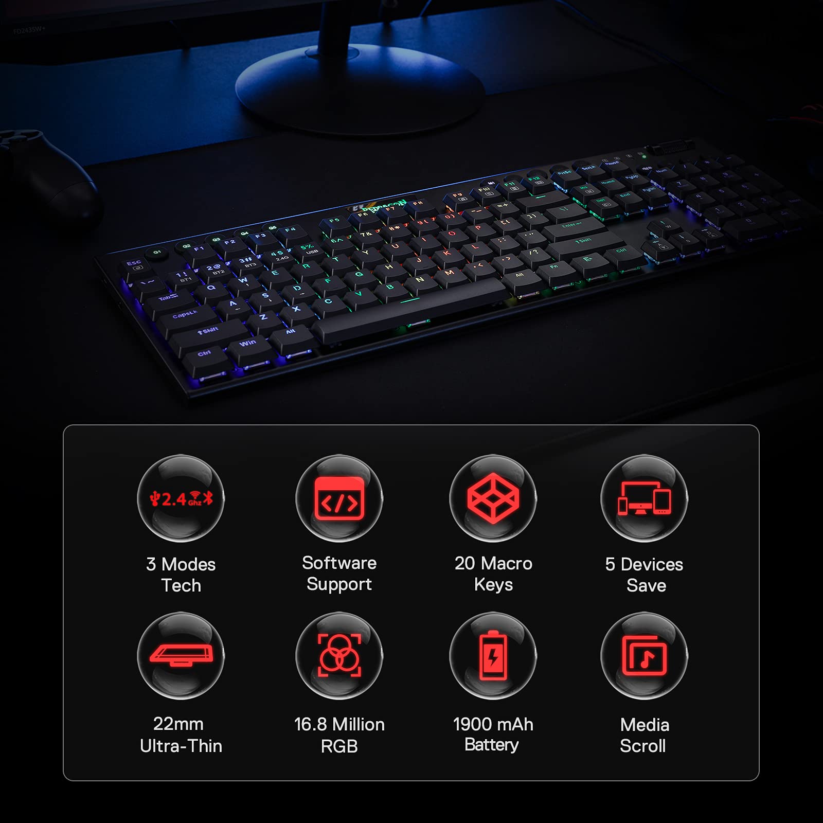 Redragon K618 Gaming Keyboard & M612 Mouse Bundle
