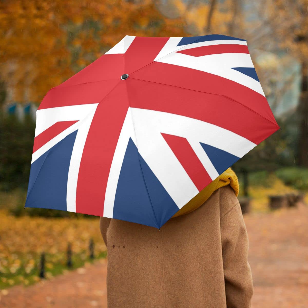 ALAZA United Kingdom Uk Flag 3 Folds Auto Open Close Umbrella Travel Folding Umbrellas