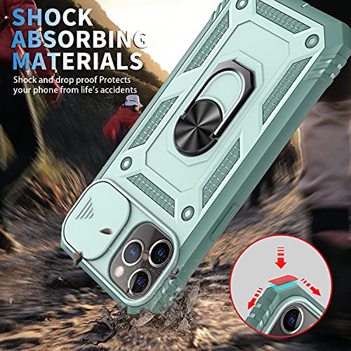 PASNEW for iPhone 11 Pro Case,Camera Slide Cover & 360° Kickstand & Charge Port Dust Plug,Military Multi-Layer Heavy Duty Full Body Shockproof Hard Shell Phone for iPhone 11 Pro,5.8 inch,Green