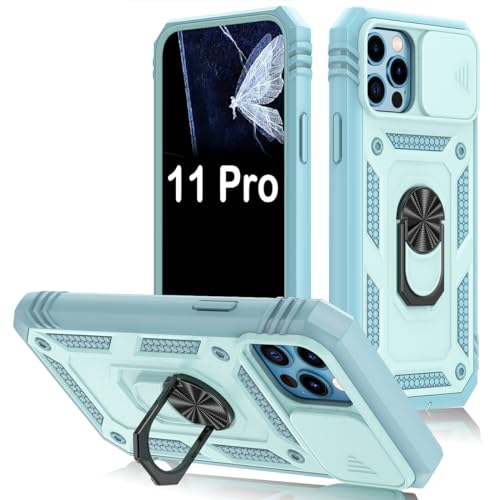 PASNEW for iPhone 11 Pro Case,Camera Slide Cover & 360° Kickstand & Charge Port Dust Plug,Military Multi-Layer Heavy Duty Full Body Shockproof Hard Shell Phone for iPhone 11 Pro,5.8 inch,Green
