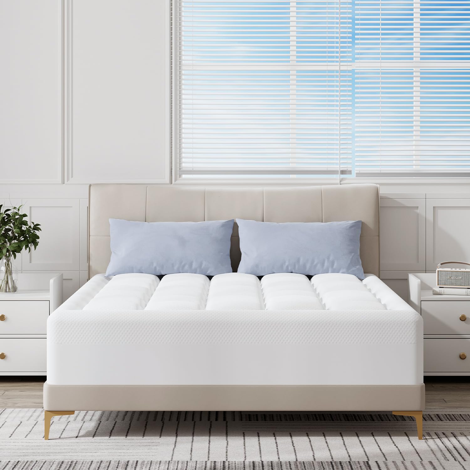Dual Layer 3 Inch Memory Foam Mattress Topper Full, 2 Inch Cooling Gel Memory Foam Plus 1 Inch Down Alternative Pillowtop Mattress Pad with Cooling Cover, Soft Comfort Support