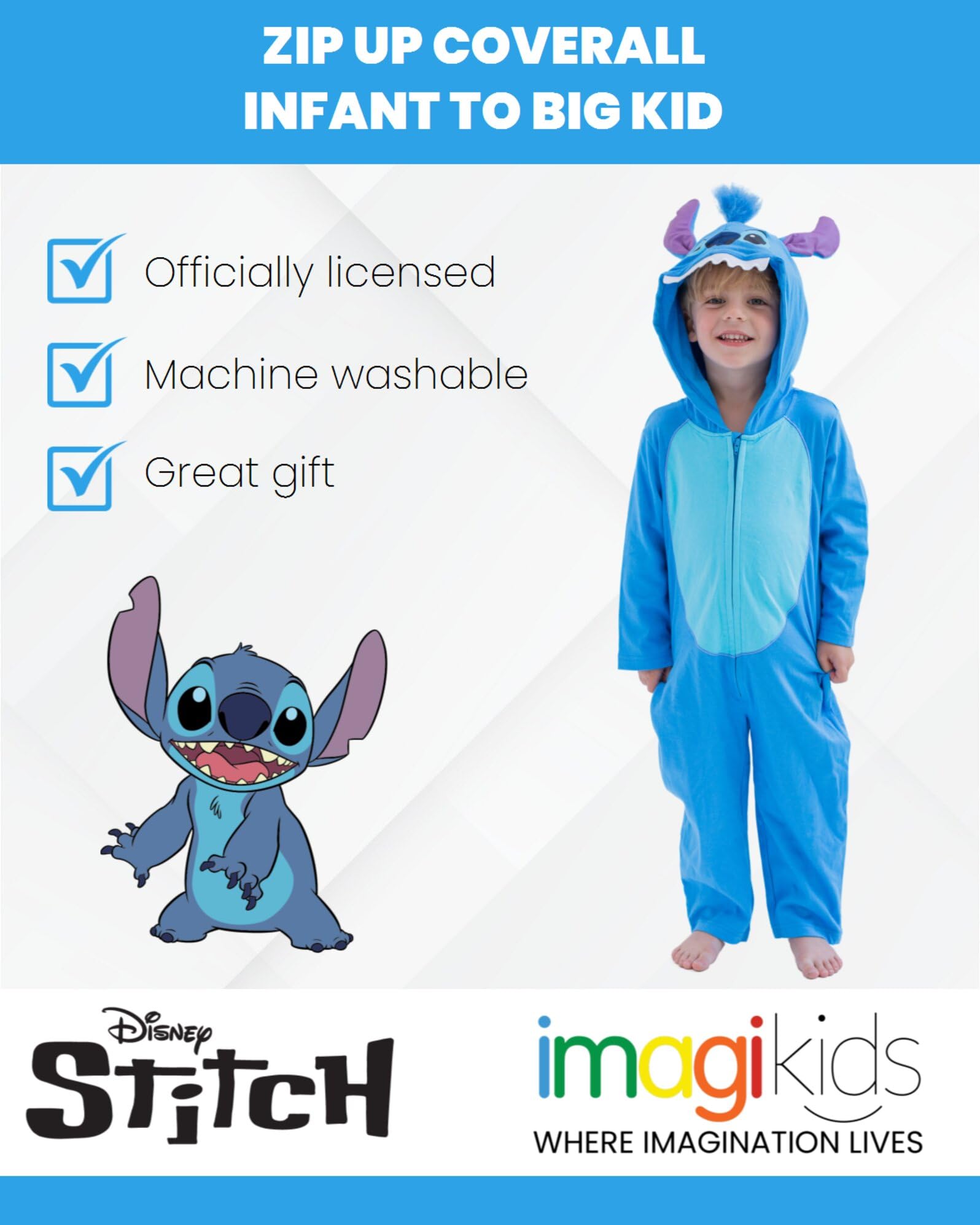 Disney Lilo & Stitch Toddler Boys Zip Up Coverall Blue 4T