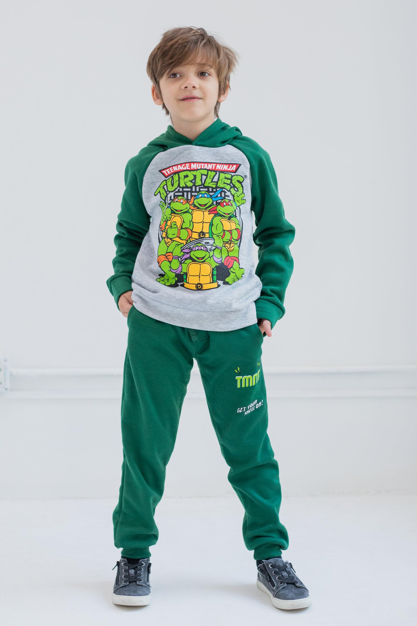 Teenage Mutant Ninja Turtles Michelangelo Raphael Leonardo Big Boys Fleece Pullover Hoodie Pants Gray/Green 14-16