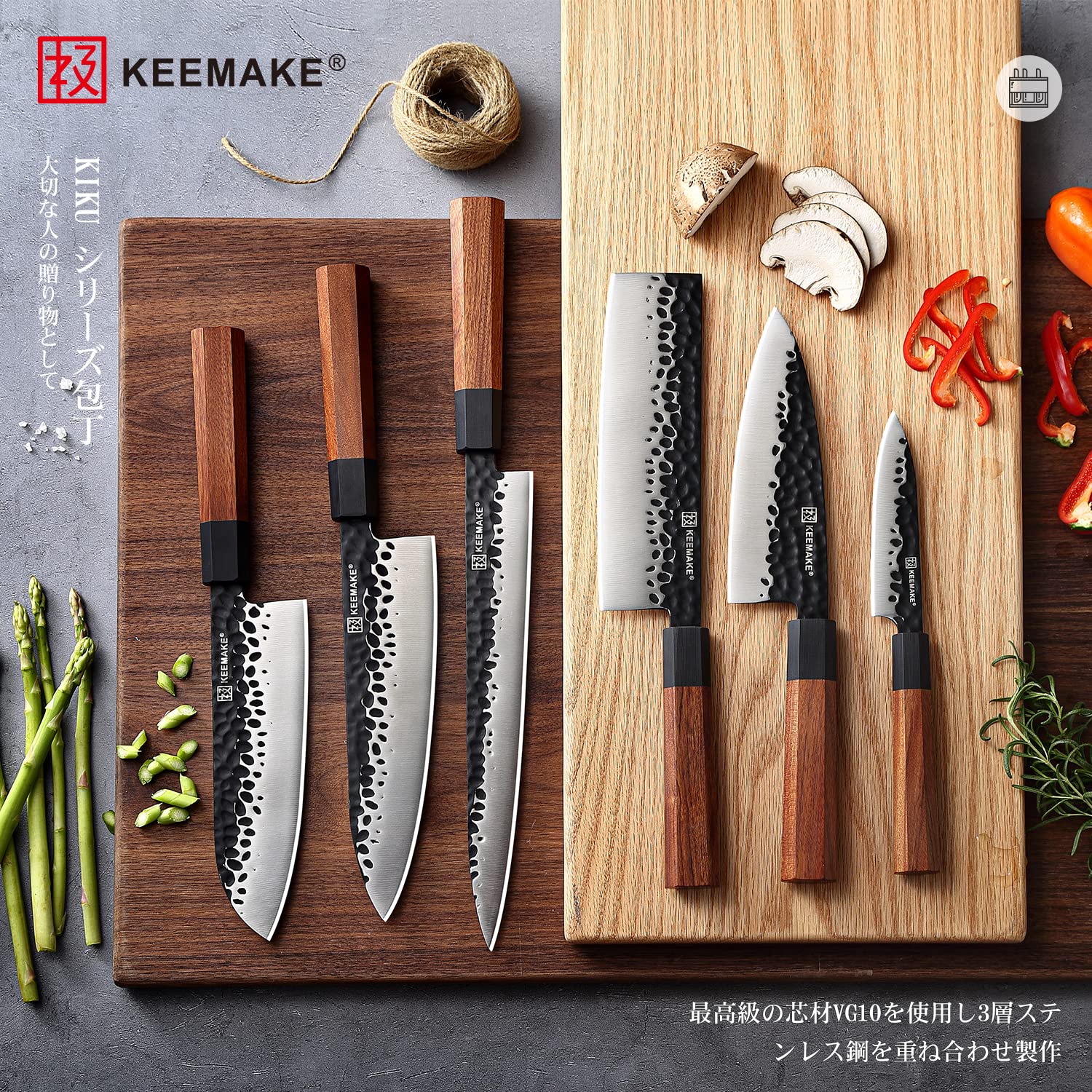 KEEMAKE Deba Knife 6 inch, Double Bevel Japanese 440C Stainless Steel Fish/Fillet Knife with G10 Bolster Octagonal Wood Handle