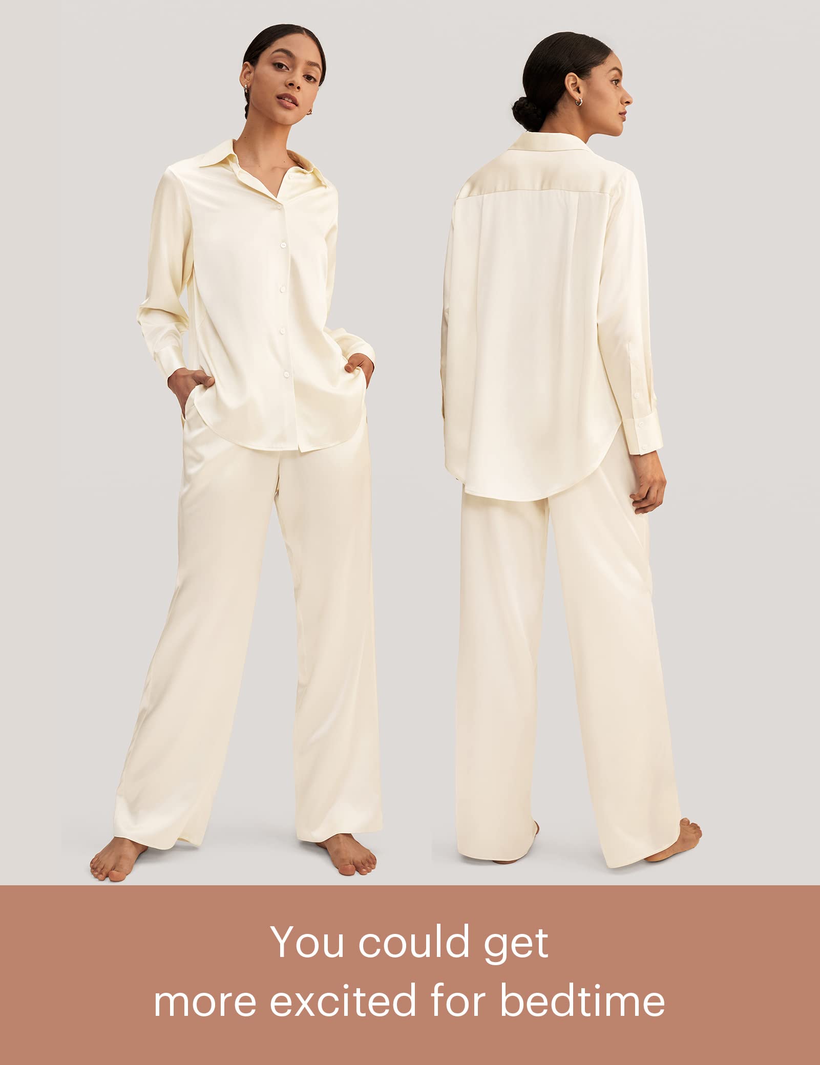LilySilk Silk Pajama Set for Women Silk 2 pieces Ladies PJ Set Trendy Sleepwear With Double Oblique Pocket, Lily White M