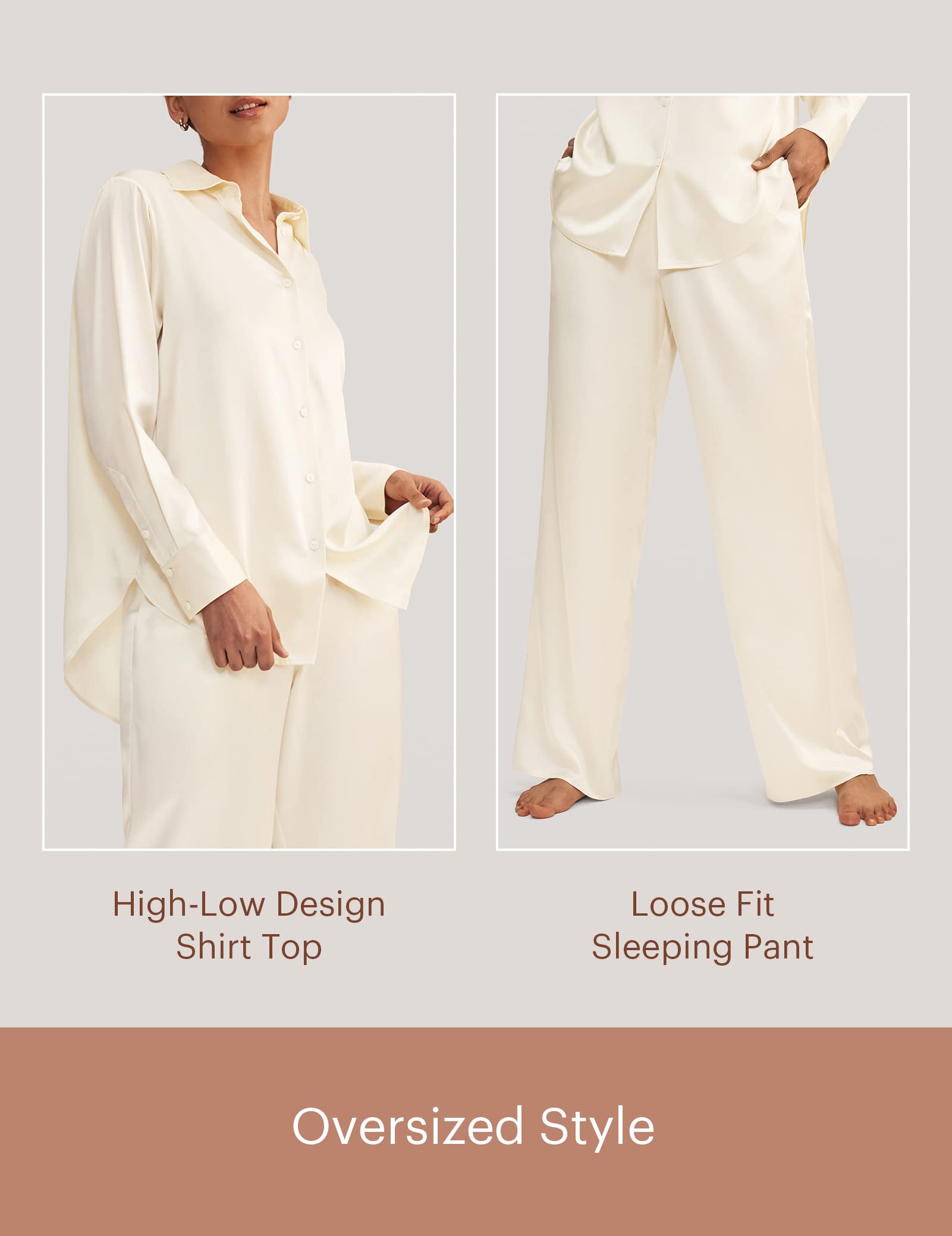 LilySilk Silk Pajama Set for Women Silk 2 pieces Ladies PJ Set Trendy Sleepwear With Double Oblique Pocket, Lily White M