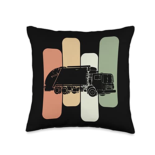 Garbage Truck RCV Waste Disposal Motifs Vintage Garbage Truck Driver Trash Trucker Throw Pillow, 16x16, Multicolor