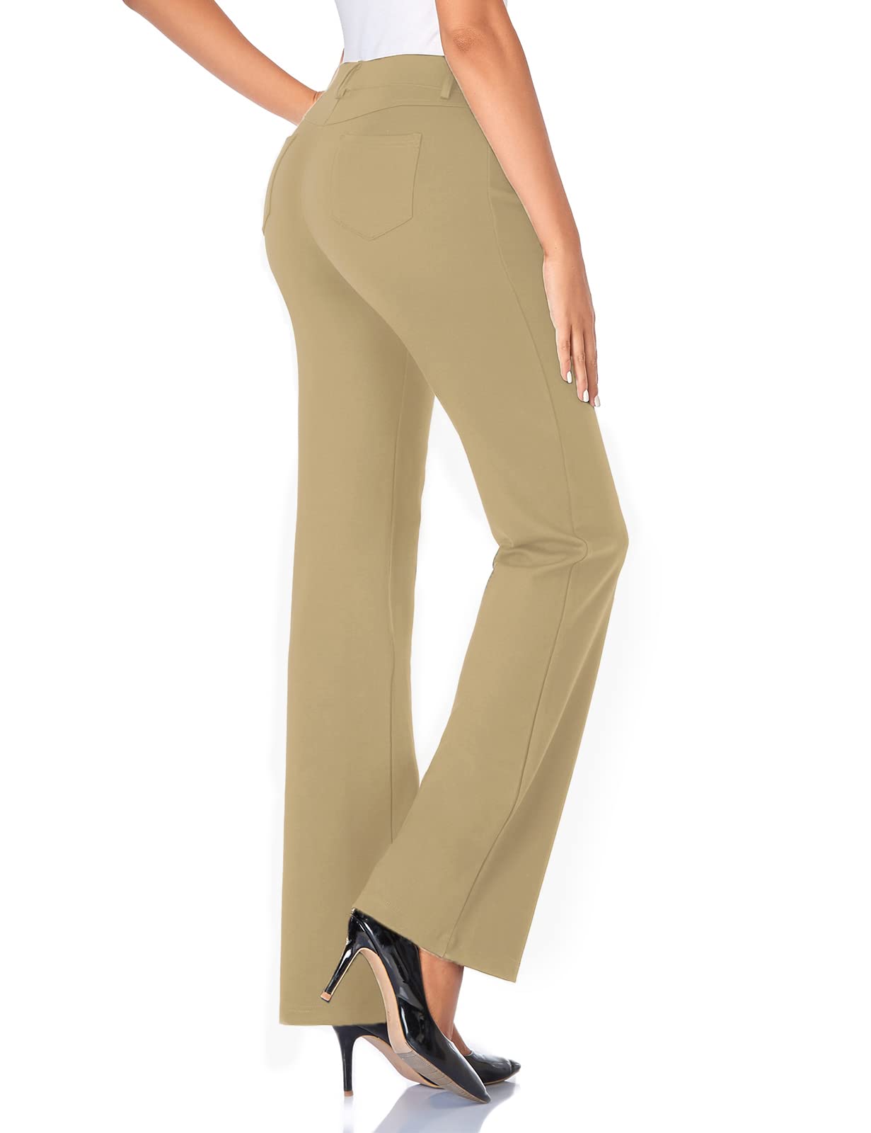 Tapata Women's 28''/30''/32''/34'' Stretchy Bootcut Dress Pants with Pockets Tall, Petite, Regular for Office Work Business 32",Oatmeal,M