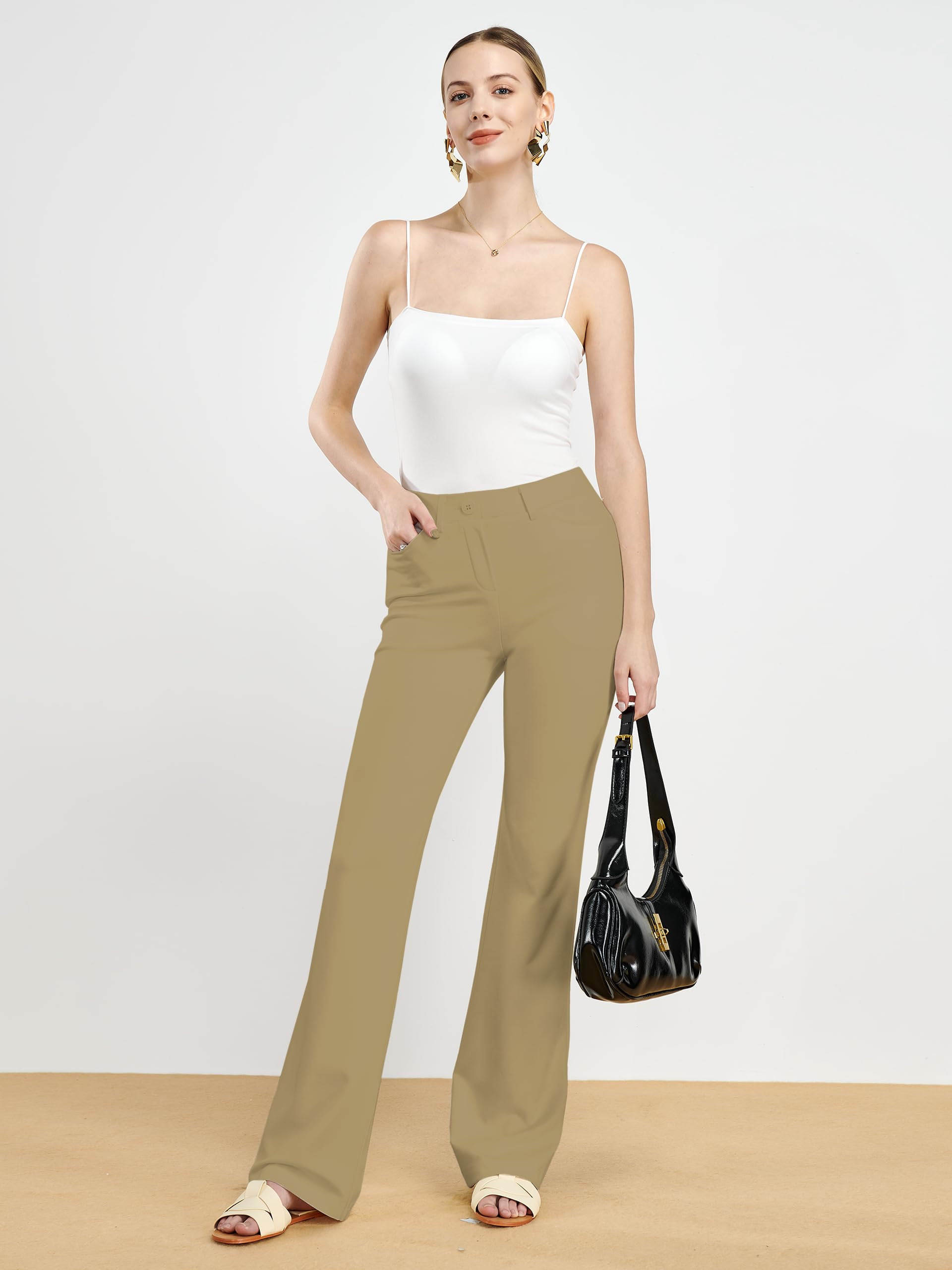 Tapata Women's 28''/30''/32''/34'' Stretchy Bootcut Dress Pants with Pockets Tall, Petite, Regular for Office Work Business 32",Oatmeal,M