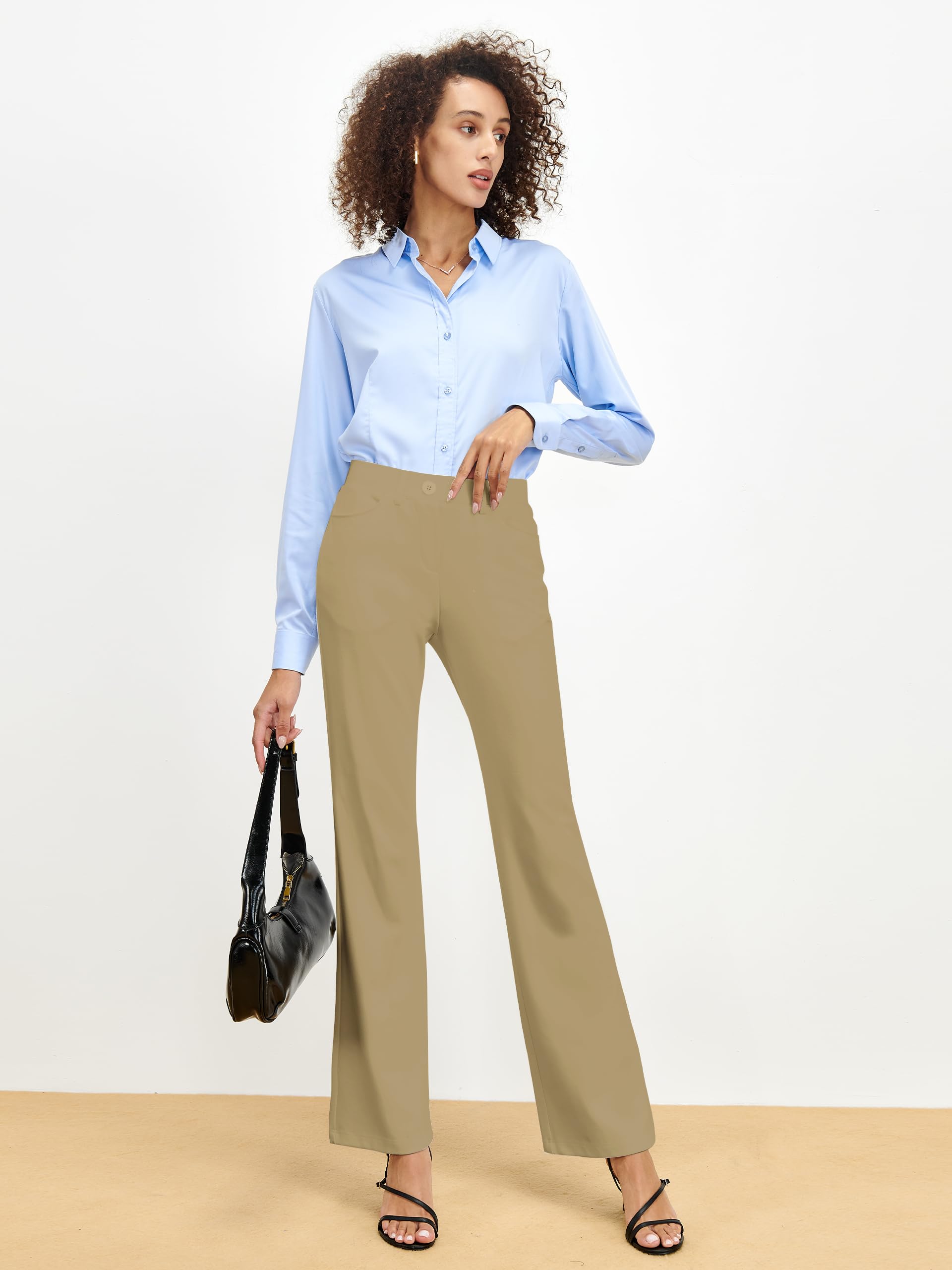 Tapata Women's 28''/30''/32''/34'' Stretchy Bootcut Dress Pants with Pockets Tall, Petite, Regular for Office Work Business 32",Oatmeal,M