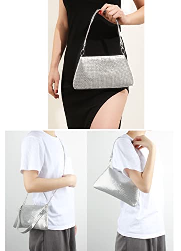 Women Glitter Aluminum Sequins Evening Clutch Shoulder Bag Chain Strap Cross Body Bag