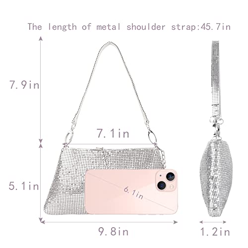 Women Glitter Aluminum Sequins Evening Clutch Shoulder Bag Chain Strap Cross Body Bag