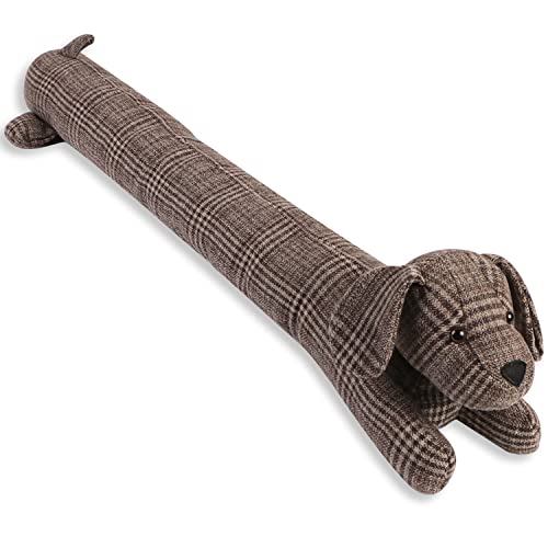Sanlykate Dog Under Door Draft Stopper for Bottom of Door, 3LB 34-36 Inch Heavy Duty Decorative Animal Fabric Door Draft Blocker, Save Energy Soundproof Seal Guard, Plaid Brown
