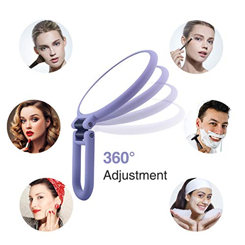 FUHUIM 1x 15x Magnifying Hand Held Mirror, Double Sided Handheld Mirror with Foldable Hand, Portable Travel Mirror with Magnification for Girls Woman(Purple)