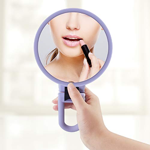 FUHUIM 1x 15x Magnifying Hand Held Mirror, Double Sided Handheld Mirror with Foldable Hand, Portable Travel Mirror with Magnification for Girls Woman(Purple)