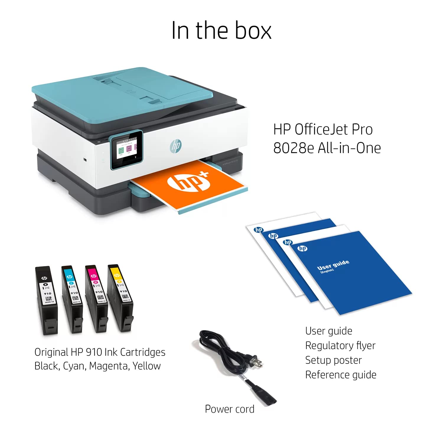 HP OfficeJet Pro 8028e All-in-One Wireless Color Inkjet Printer, Print Copy Scan Fax, Auto 2-Sided Printing, 20 ppm, 2.7" Color Touchscreen, Self-Healing Wi-Fi, W/MD Cable