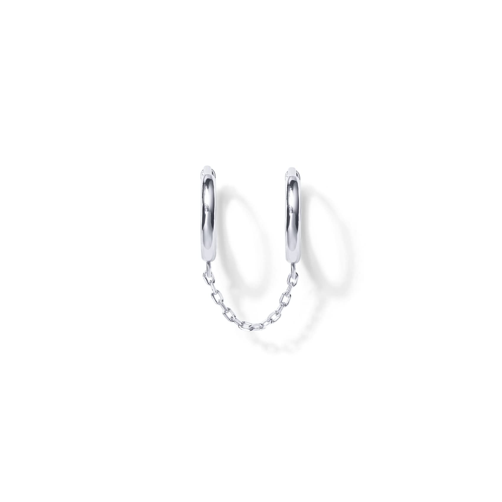 PAVOI Rhodium Plated Chain Earrings for Women | Double Piercing Dangle Chain Huggie Hoop Earrings | Cubic Zirconia Pearl Stud Earrings for Women (Double Huggie)